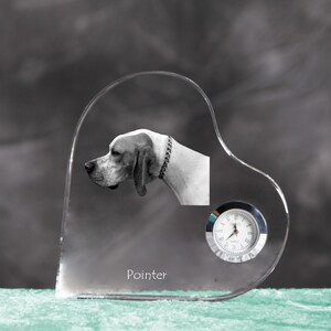 English Pointer- Crystal Clock in the Shape of a Heart With the Image ...