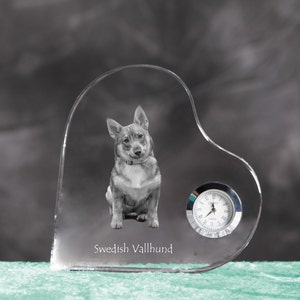 Swedish Vallhund - Crystal Clock in the Shape of a Heart With the Image ...