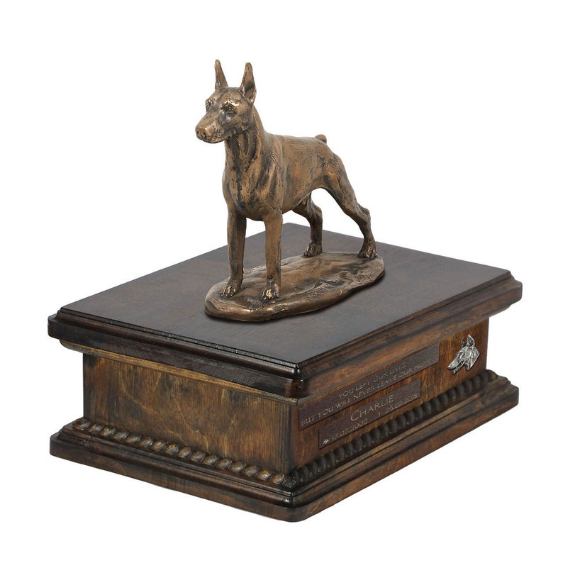 Exclusive Urn for Dog Ashes With a Dobermann Cropped Statue, Relief and ...