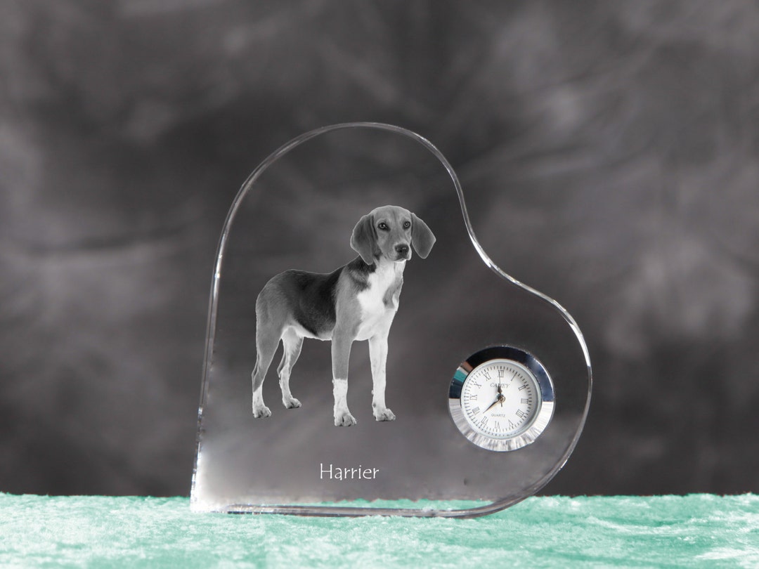 Harrier- Crystal Clock in the Shape of a Heart With the Image of a Pure ...