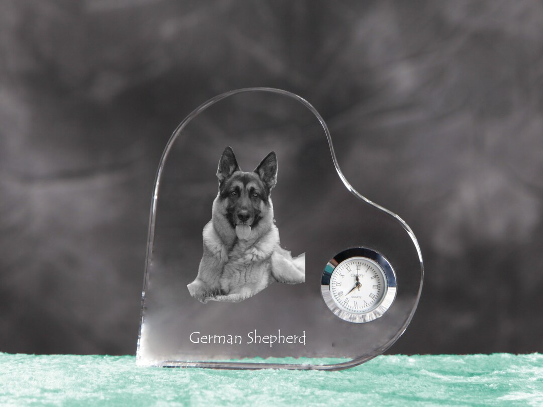German Shepherd- Crystal Clock in the Shape of a Heart With the Image ...