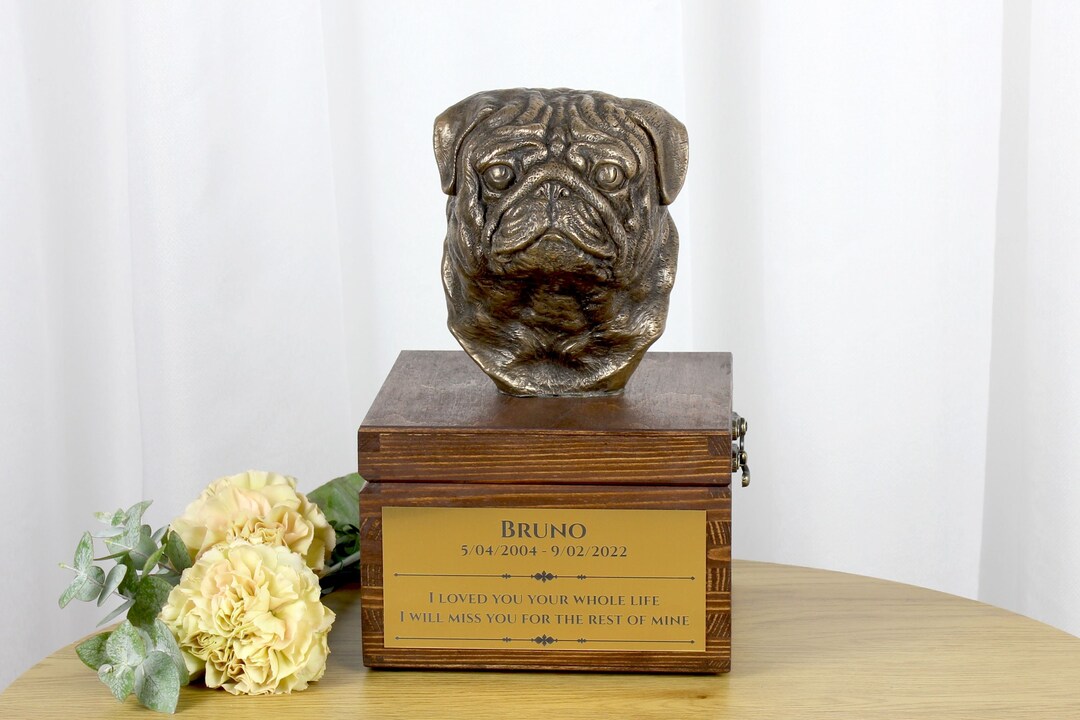 Pug, Mops Urn for Dog's Ashes, Urn With Engraving and Sculpture of a ...