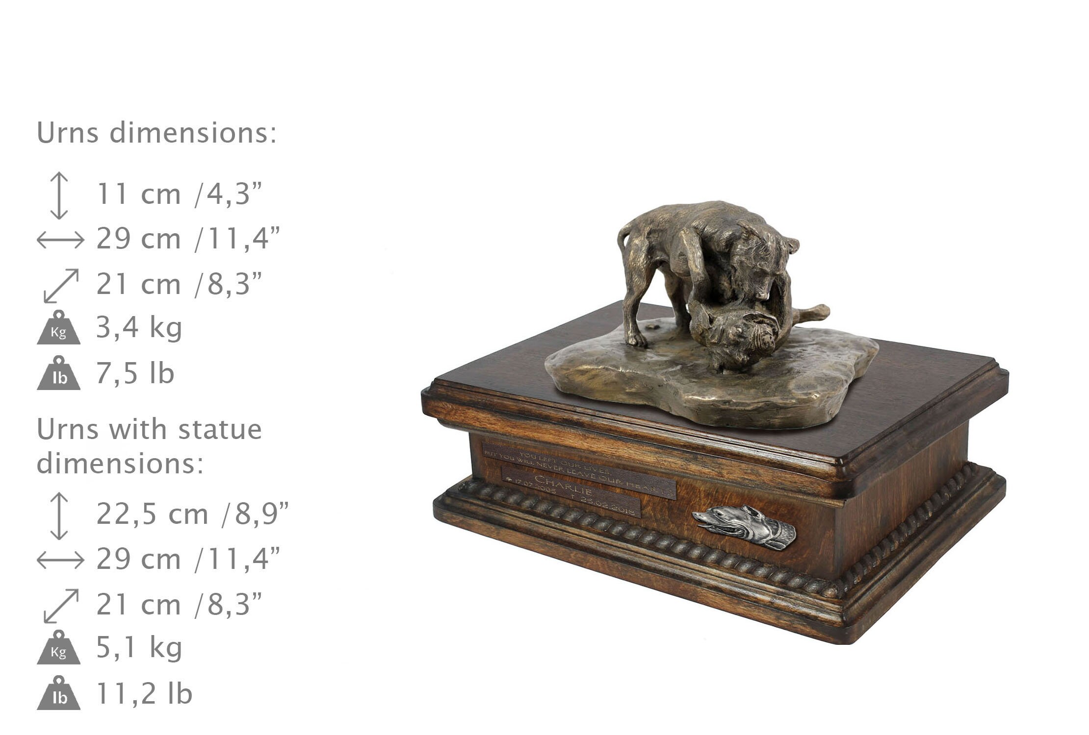 Exclusive Urn for Dog Ashes With a American Pit Bull Terrier Statue ...