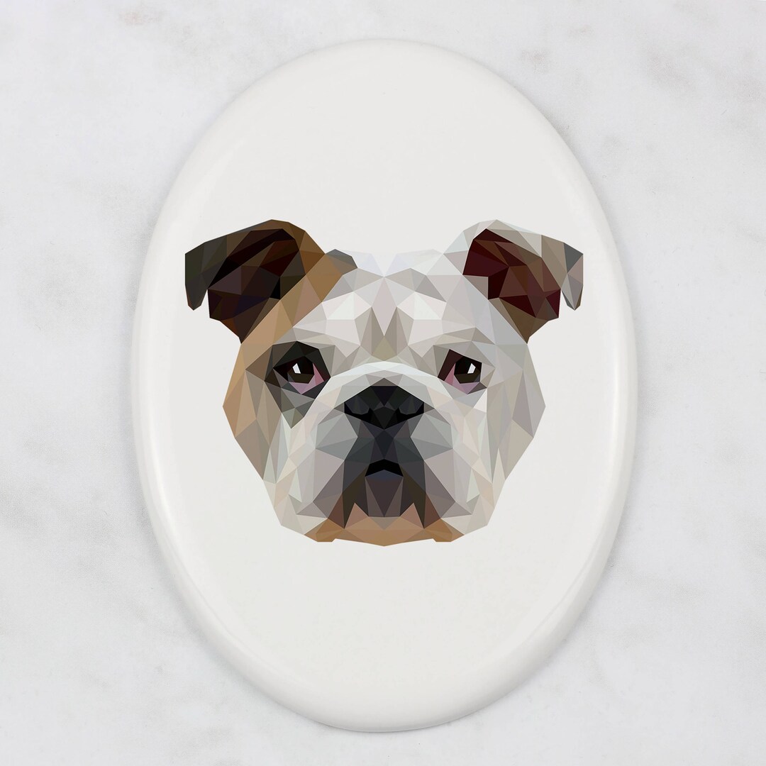 A Ceramic Tombstone Plaque With a Bulldog, English Bulldog Dog. Art-dog ...