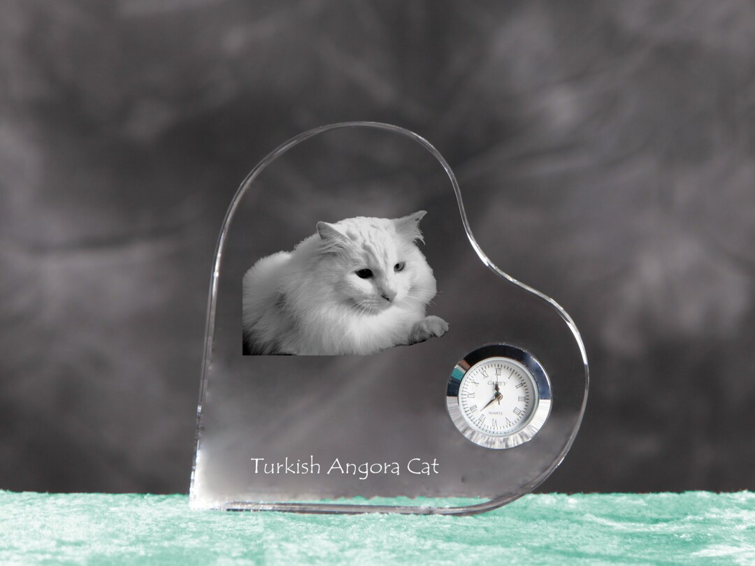 Turkish Angora- Crystal Clock in the Shape of a Heart With the Image of ...