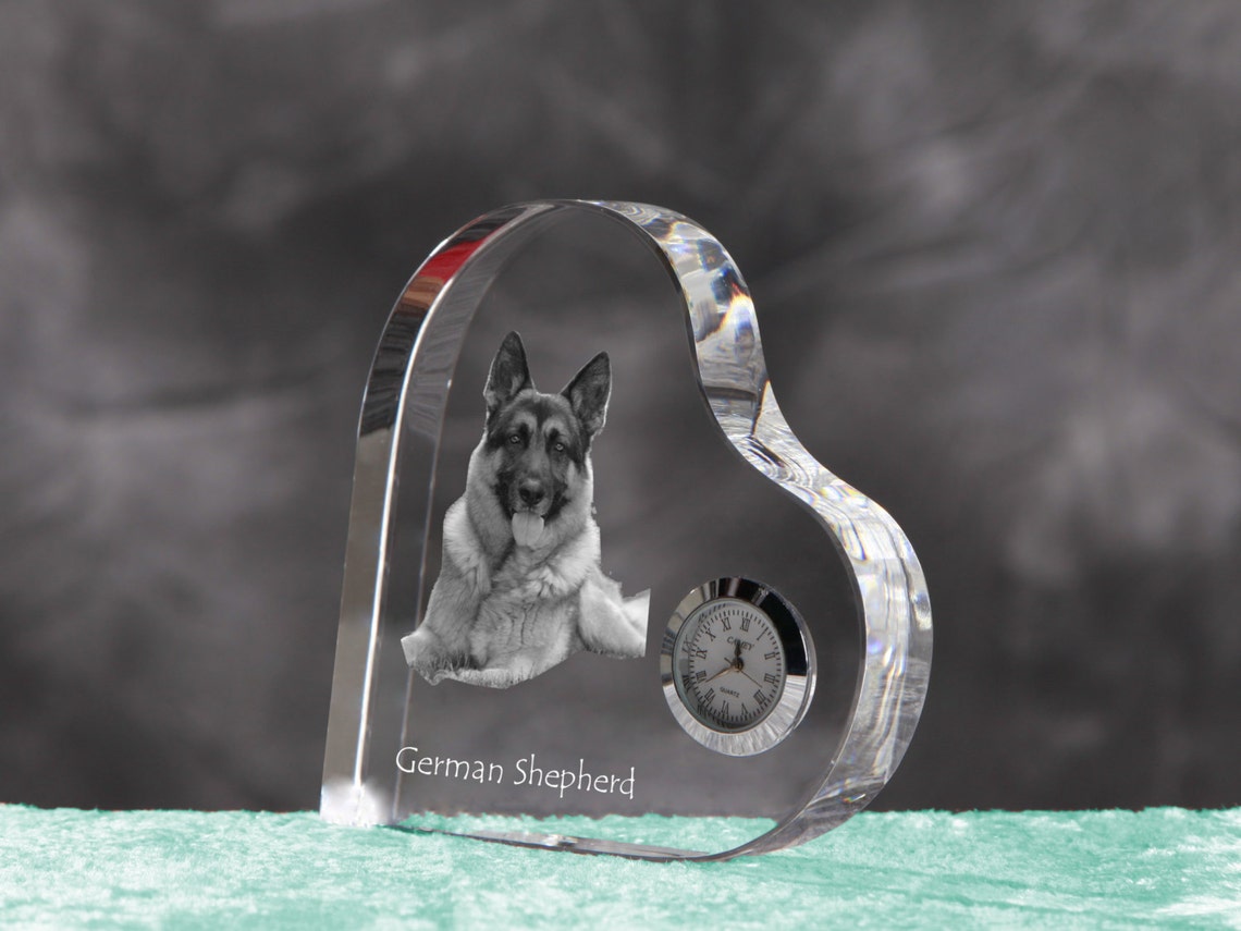German Shepherd- Crystal Clock in the Shape of a Heart With the Image ...