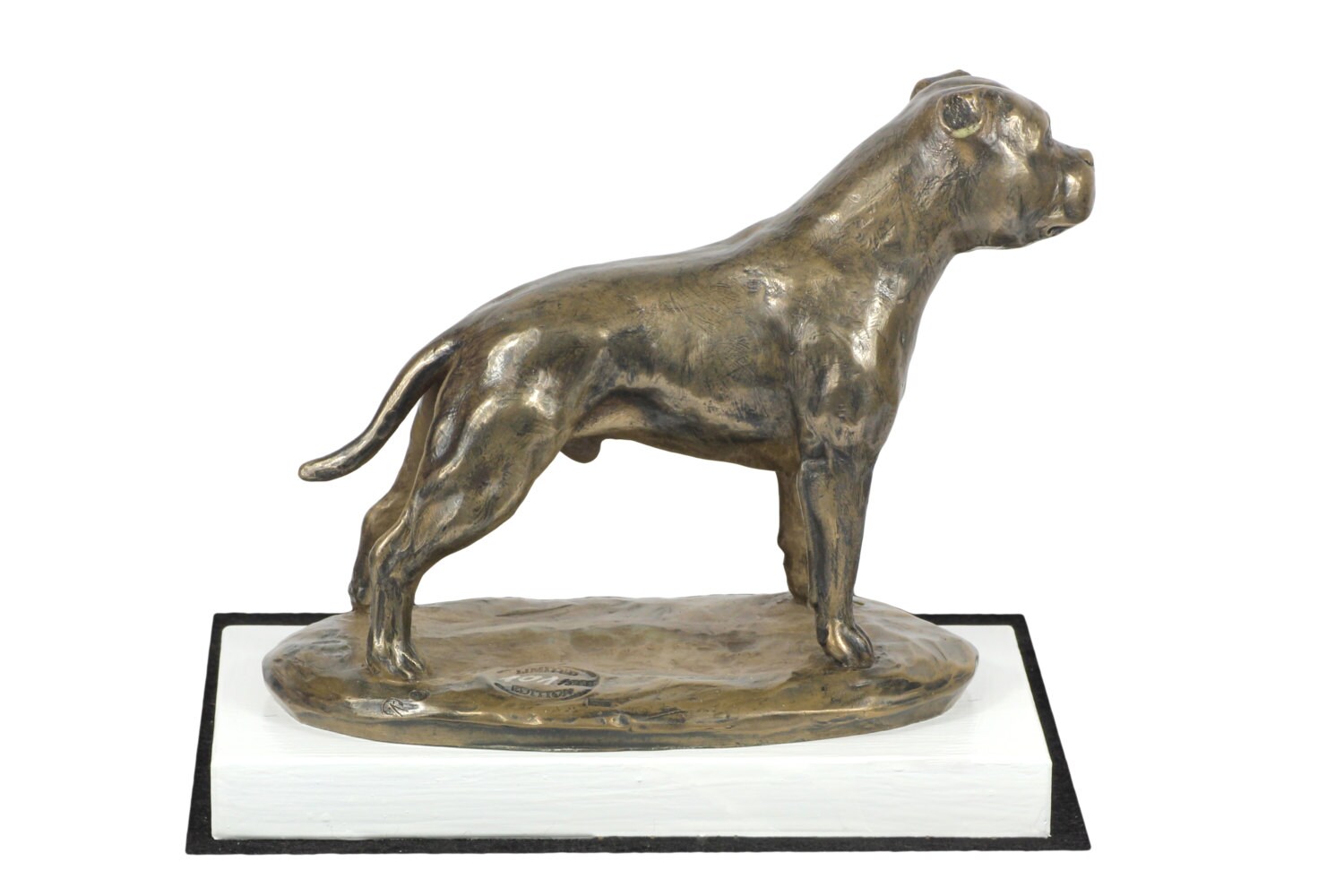 Staffordshire Bull Terrier, Dog on White Wooden Base Statue, Limited ...