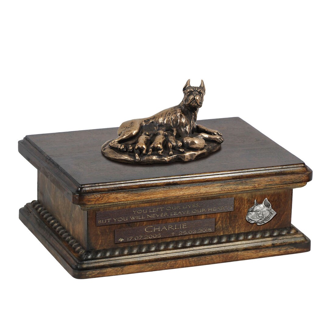 Exclusive Urn for Dog Ashes With a Boxer Mother Statue, Relief and ...
