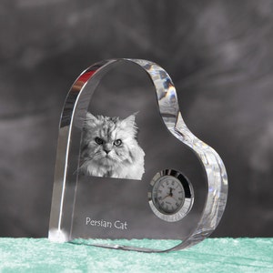 Persian Cat - Crystal Clock in the Shape of a Heart With the Image of a ...