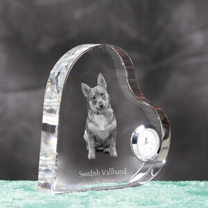 Swedish Vallhund - Crystal Clock in the Shape of a Heart With the Image ...