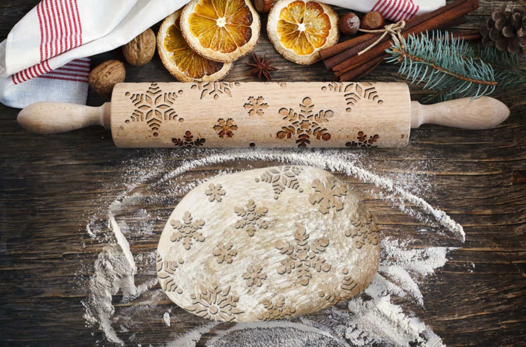 SNOWFLAKES. Engraved Rolling Pin for Cookies, Embossing Rollingpin ...