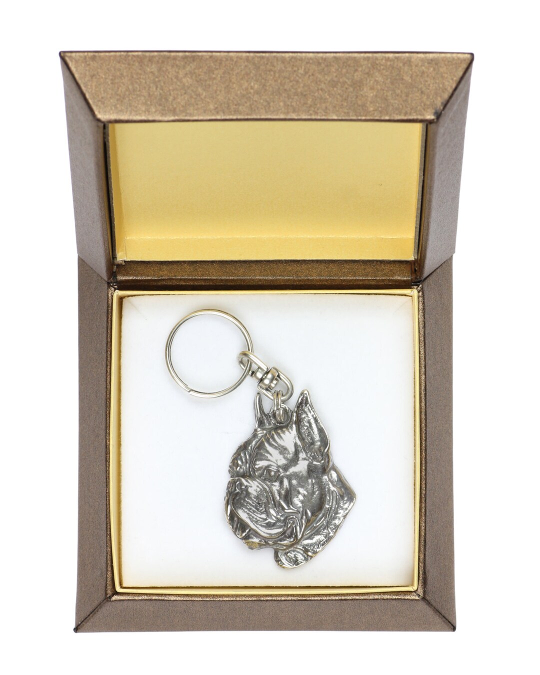 NEW, Boxer (toungue&pointed Ears), Dog Keyring, Key Holder, in Casket ...