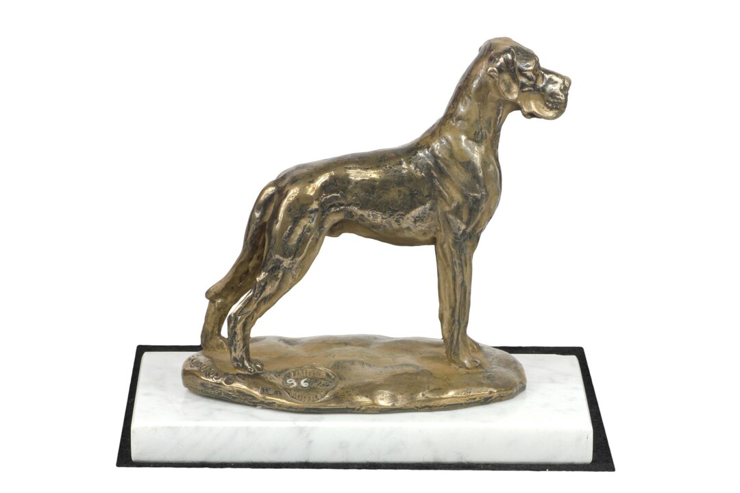 Great Dane Uncropped, Dog White Marble Base Statue, Limited Edition ...
