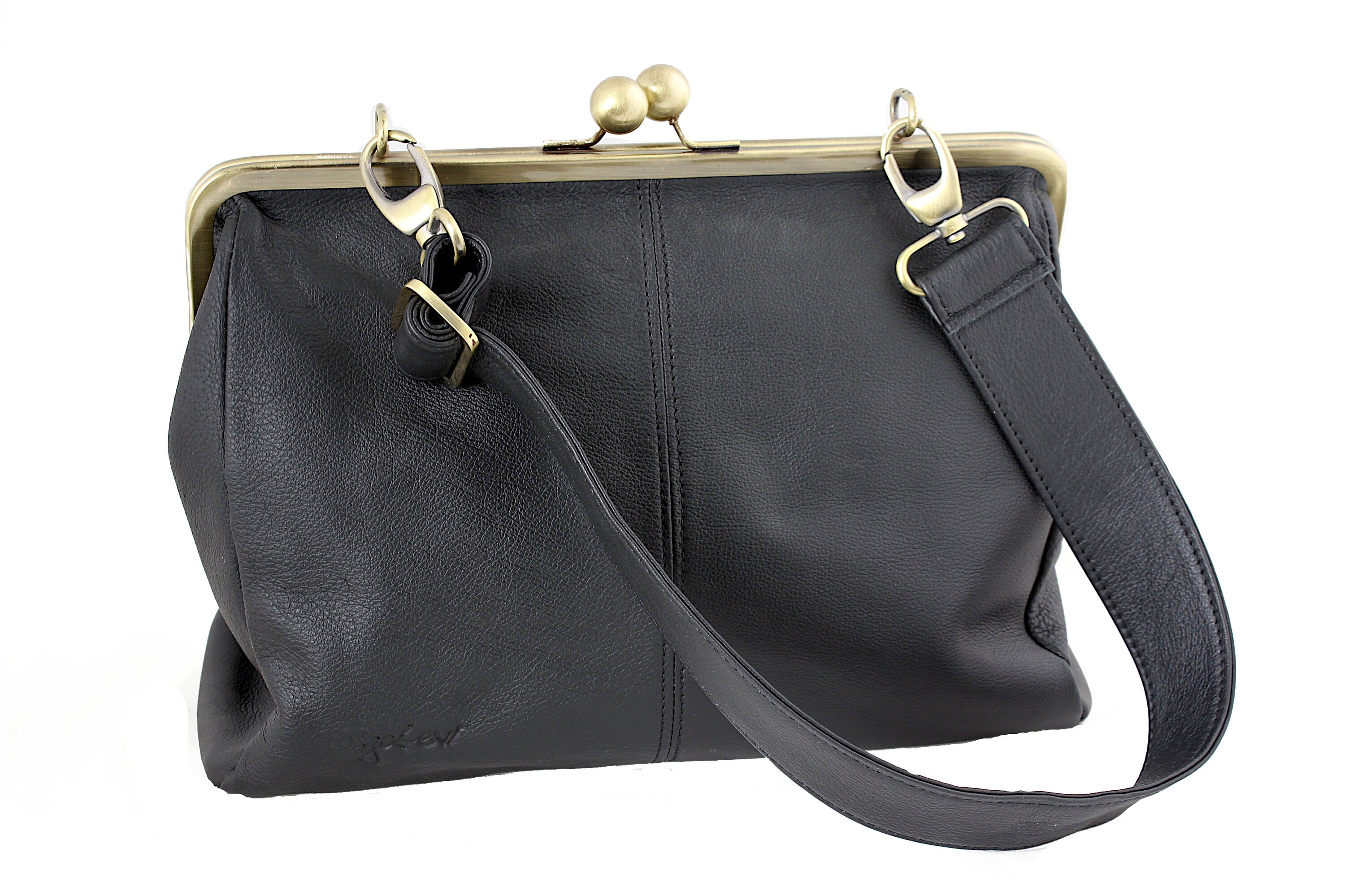 Black Leather Clutch-leather Ball Clasp Purse-big Clasp Purse-leather ...