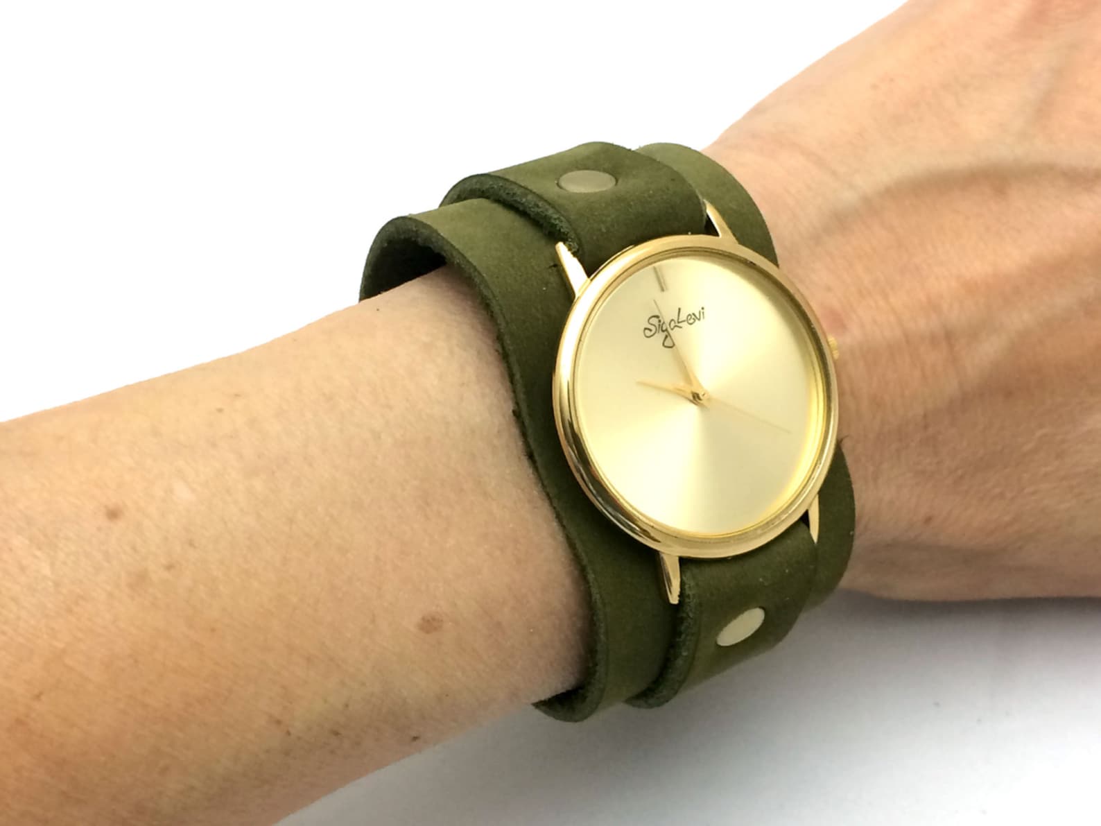 Wide Leather Band Watch- Women Watches-green Leather Cuff Watch-womens ...