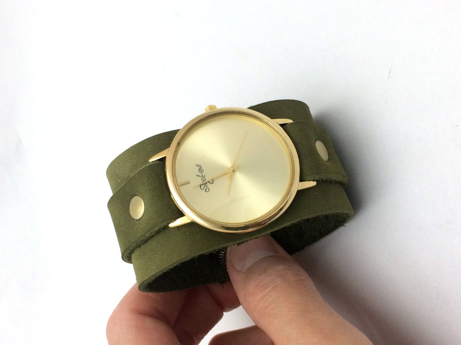 Wide Leather Band Watch- Women Watches-green Leather Cuff Watch-womens ...