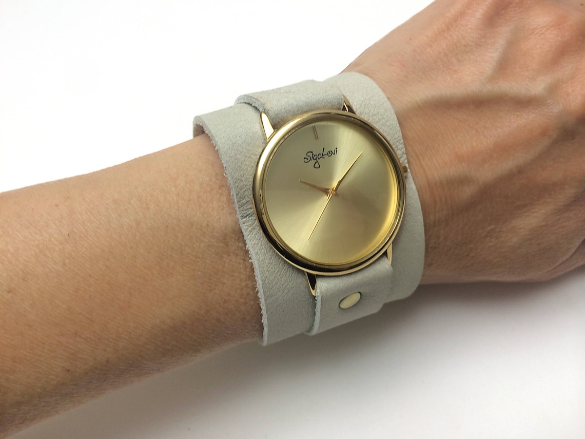 Wide Leather Band Watch- Women Watches-beige Leather Cuff Watch-womens ...