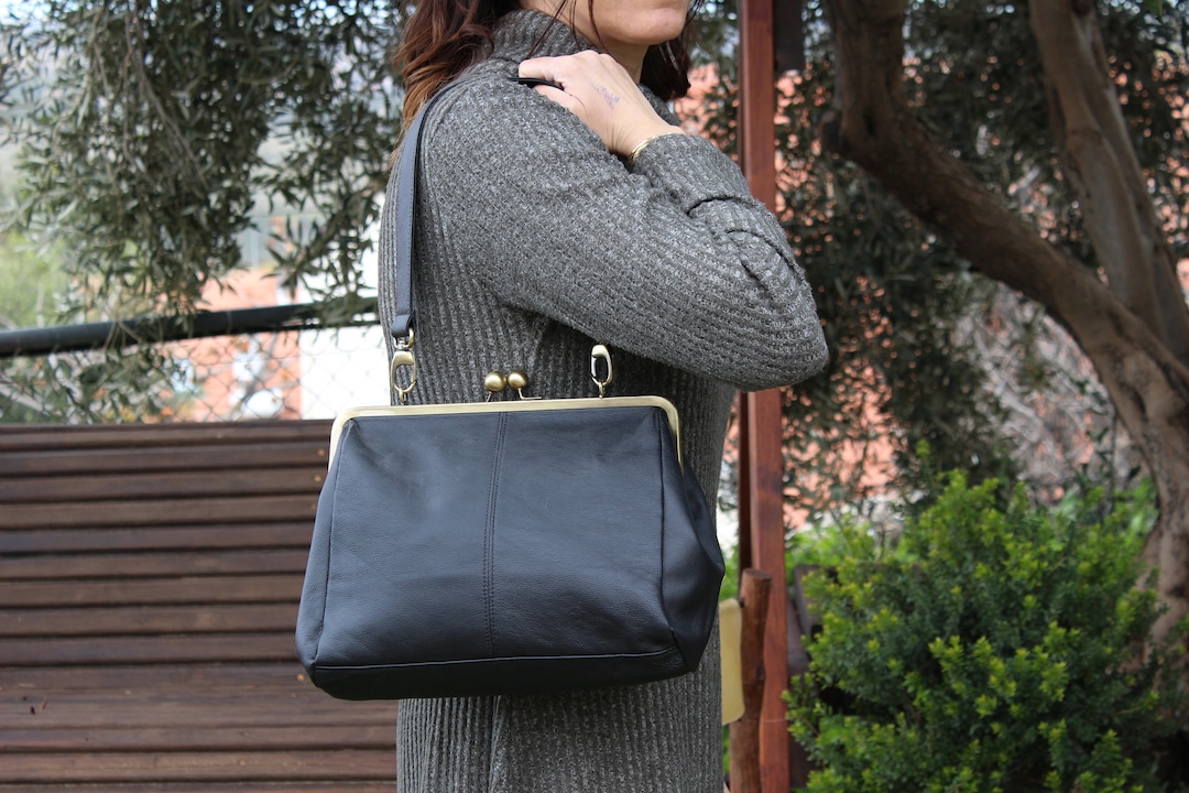 Black Leather Clutch-leather Ball Clasp Purse-big Clasp Purse-leather ...