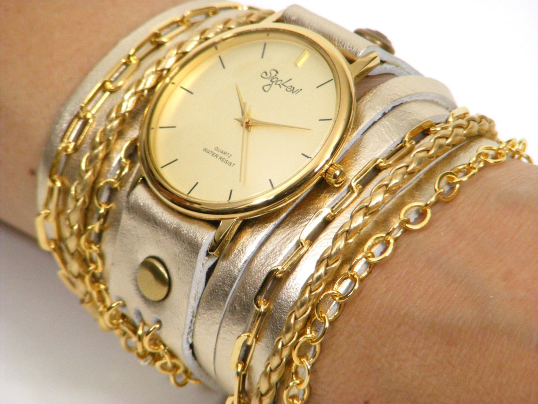Leather Wrap Watch in Gold Leather-wrap Watch-wrap Around Watch-womens ...