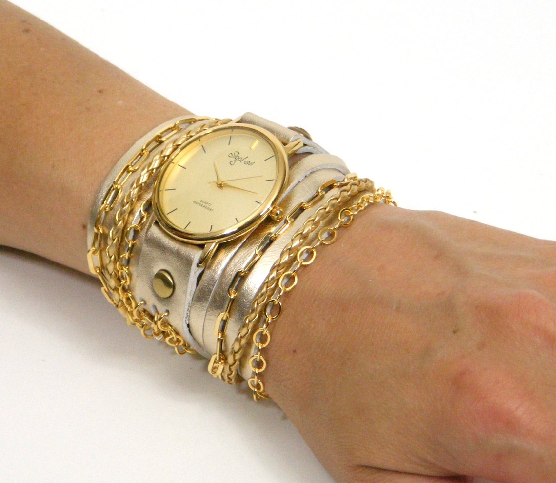 Leather Wrap Watch in Gold Leather-wrap Watch-wrap Around Watch-womens ...