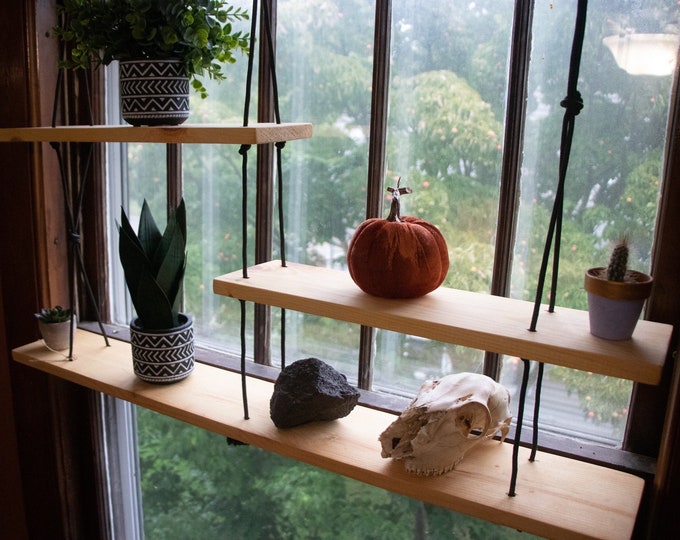 3 Tier Window or Wall Hanging Plant Shelf. Asymmetrical Floating Shelf ...