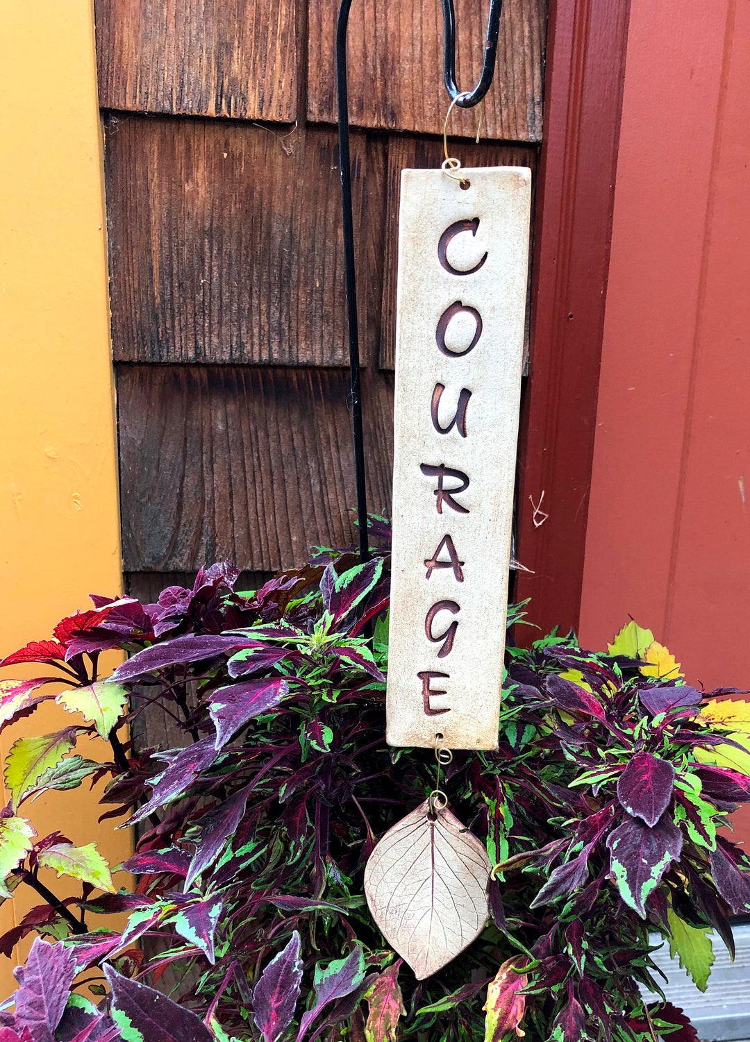 Hanging Ceramic Courage Sign With Leaf - Etsy