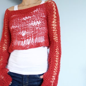 Knitting PATTERN - Shredded Crop Sweater/ Loose Knit Boho Cropped Top ...