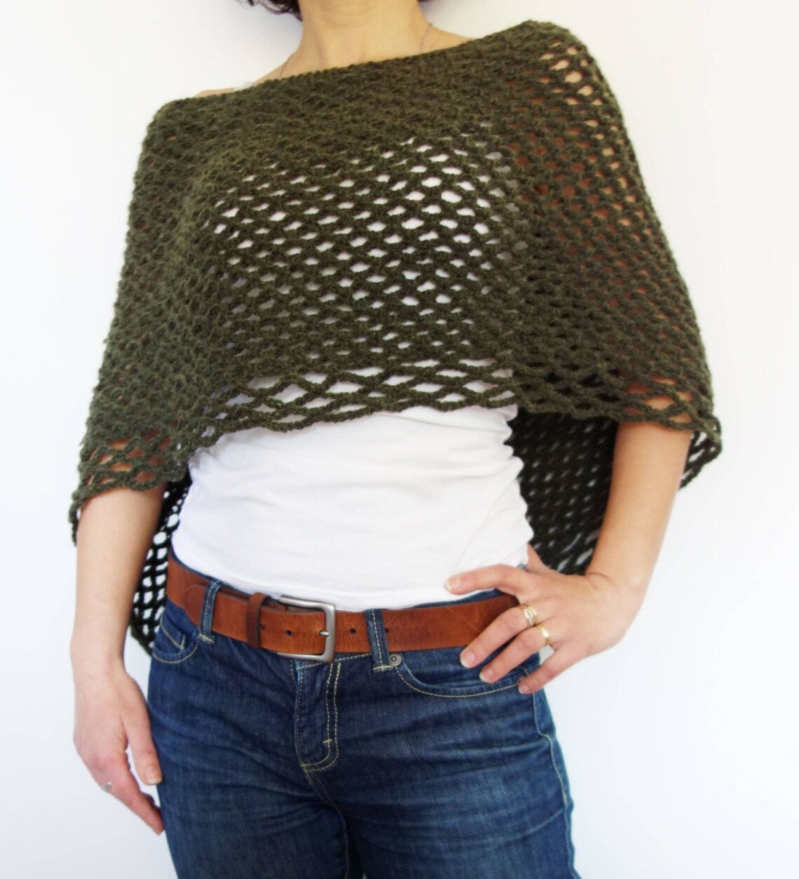 Crochet PATTERN- Khaki Asymmetrical Laced Poncho, Shoulders Cover-up ...