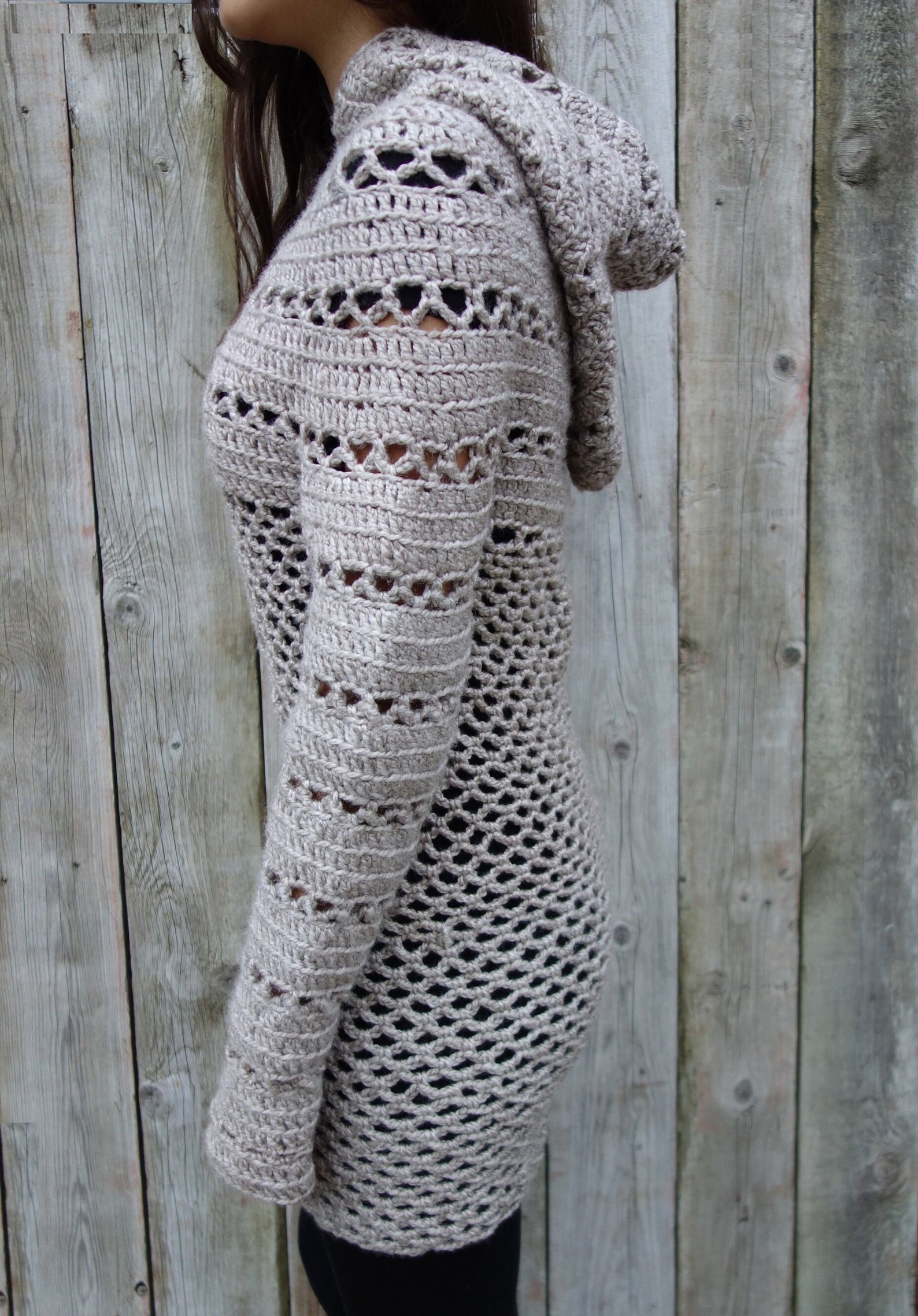 Crochet PATTERN Hooded Long Sweater/ Chunky Lace Tunic/ - Etsy