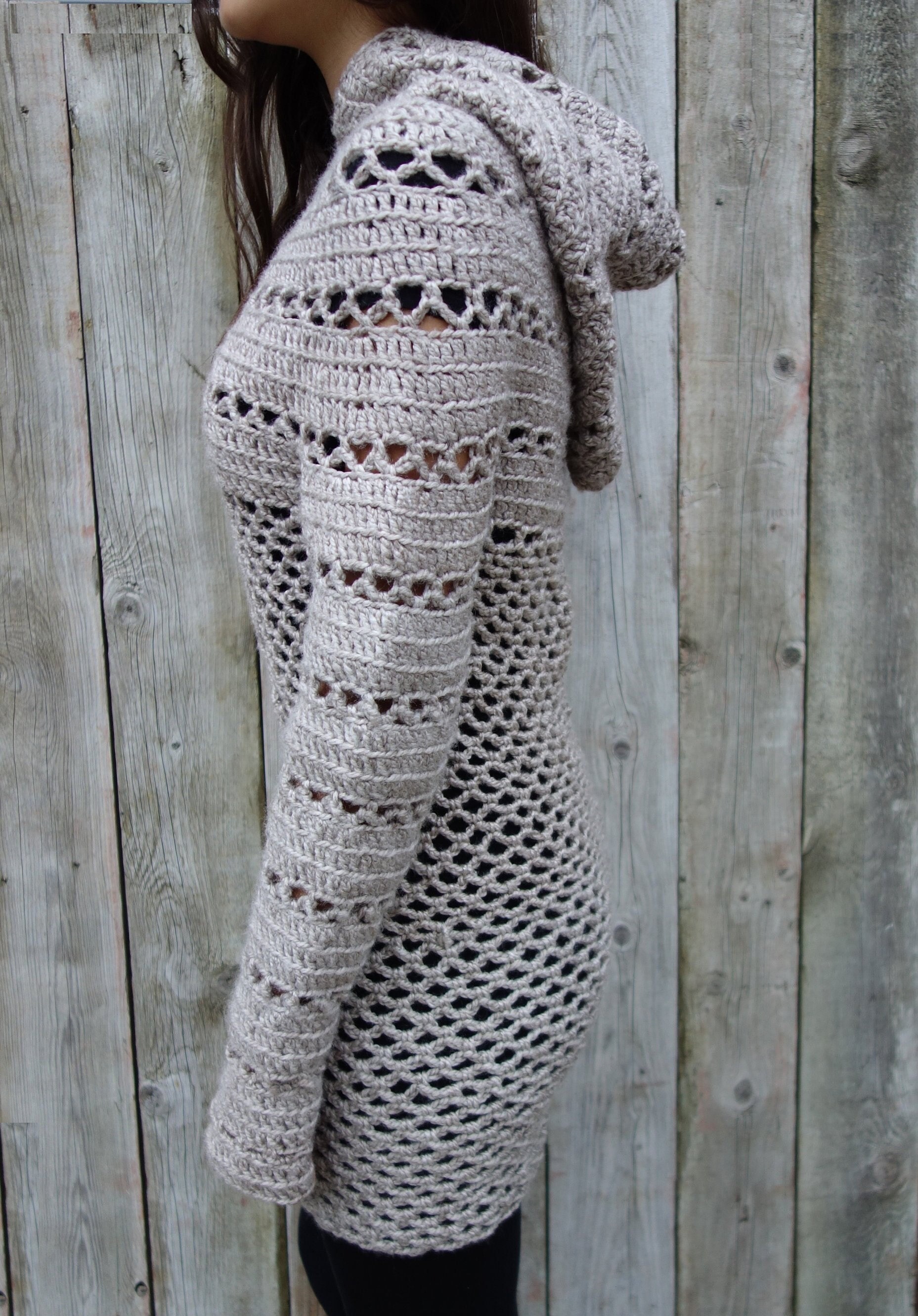 Crochet PATTERN Hooded Long Sweater/ Chunky Lace Tunic/ | Etsy