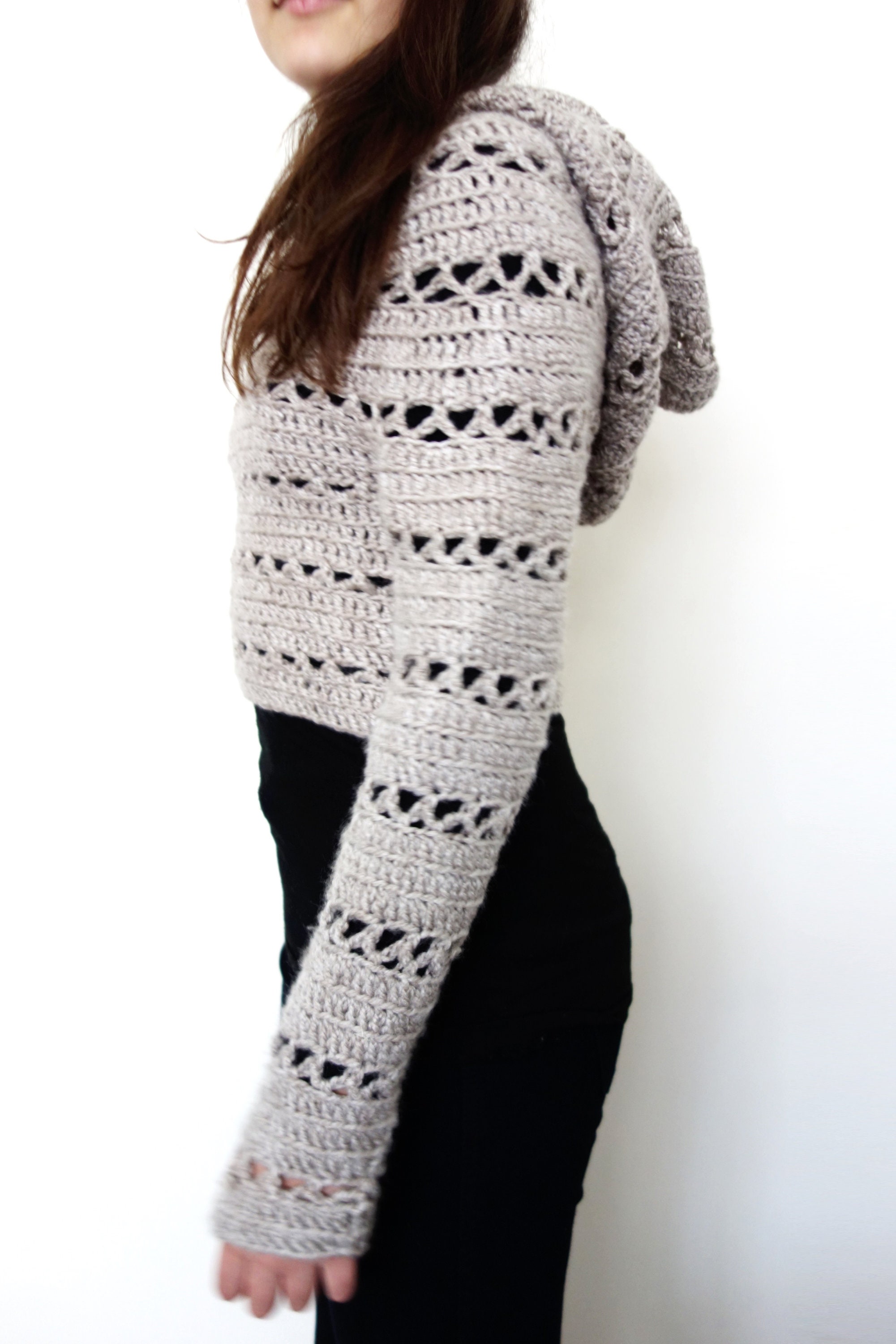 Crochet PATTERN Hooded Cropped Sweater/ Chunky Knit | Etsy