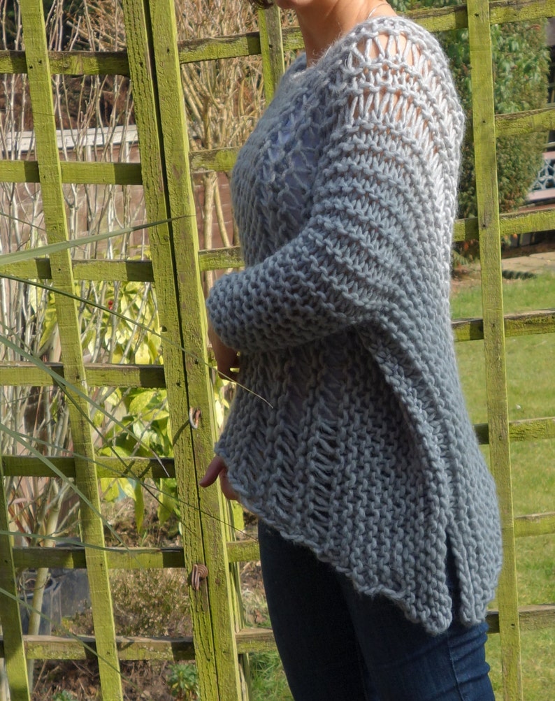 Knitting PATTERN- Funky Bulky Asymmetrical Sweater, Loose Laced Knit ...