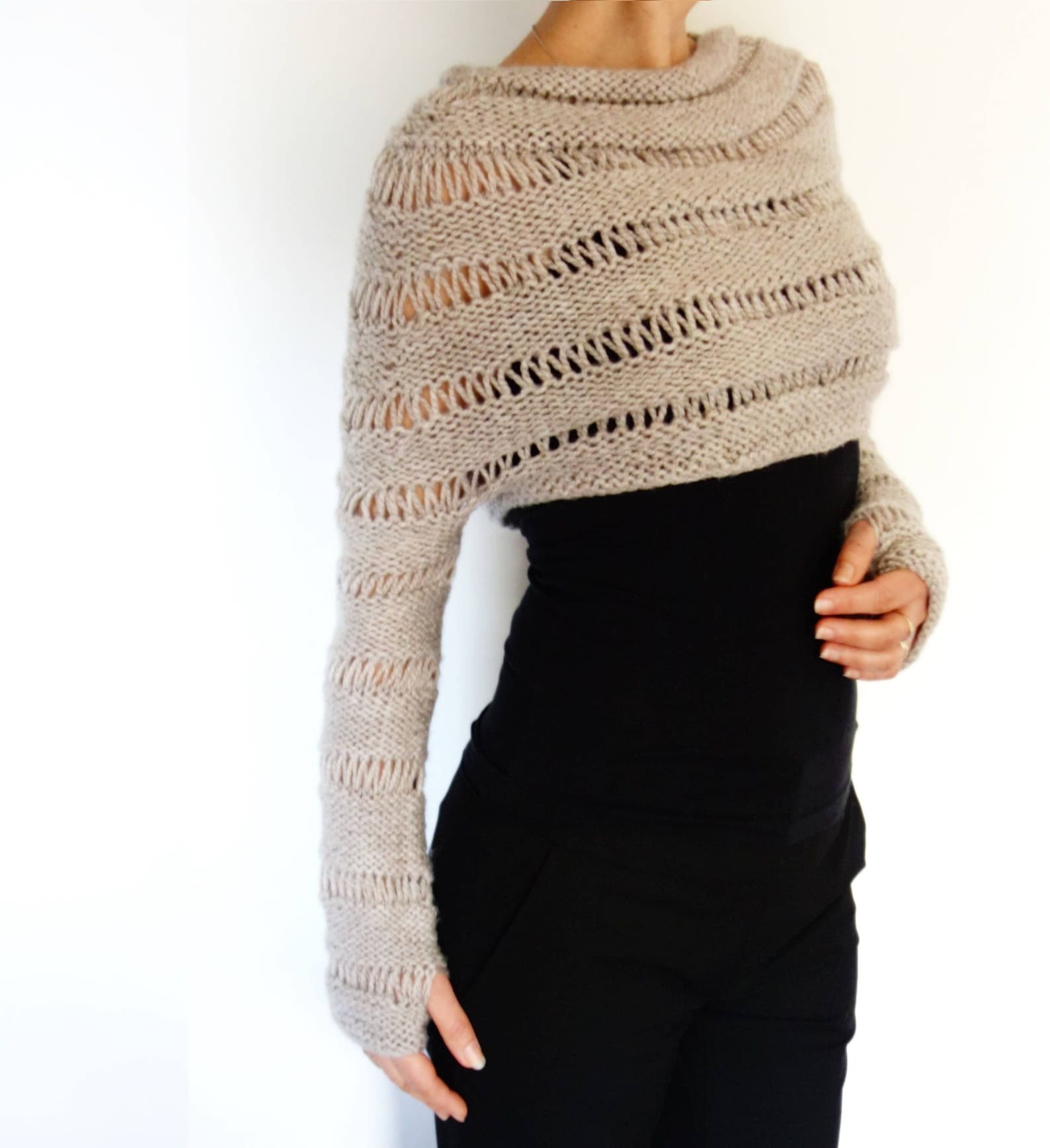Sweater Knitting PATTERN - Oatmeal Cropped Thumb Hole Sweater/ Chunky ...