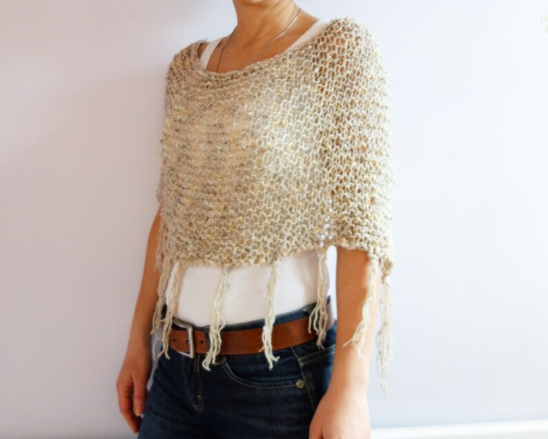 Knitting PATTERN- Fringed Capelet, Boho Chic Poncho, Summer Shoulders ...