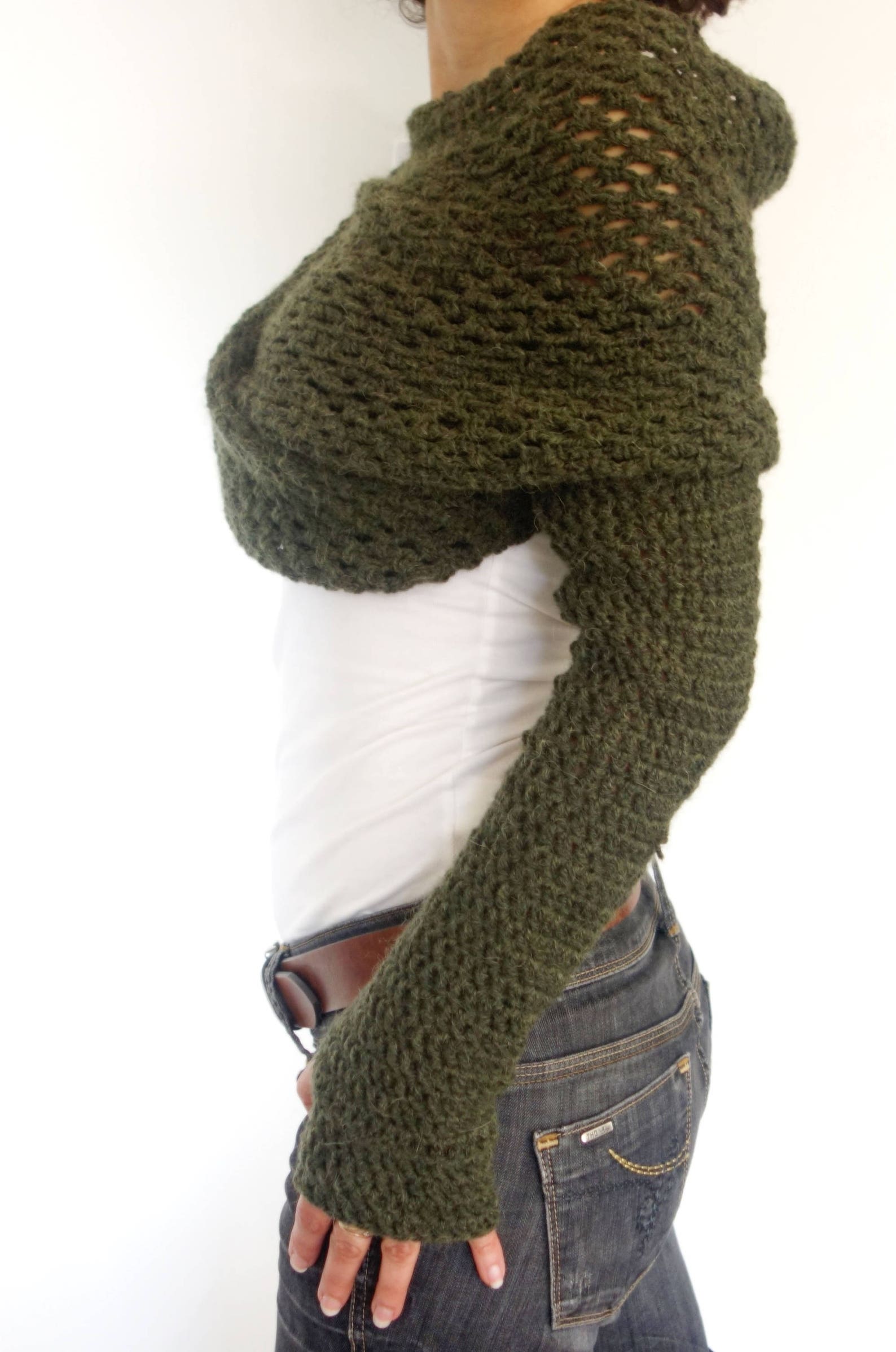 Crochet PATTERN - Wrap Around Thumb Holes Shrug/ Modern Chunky ...