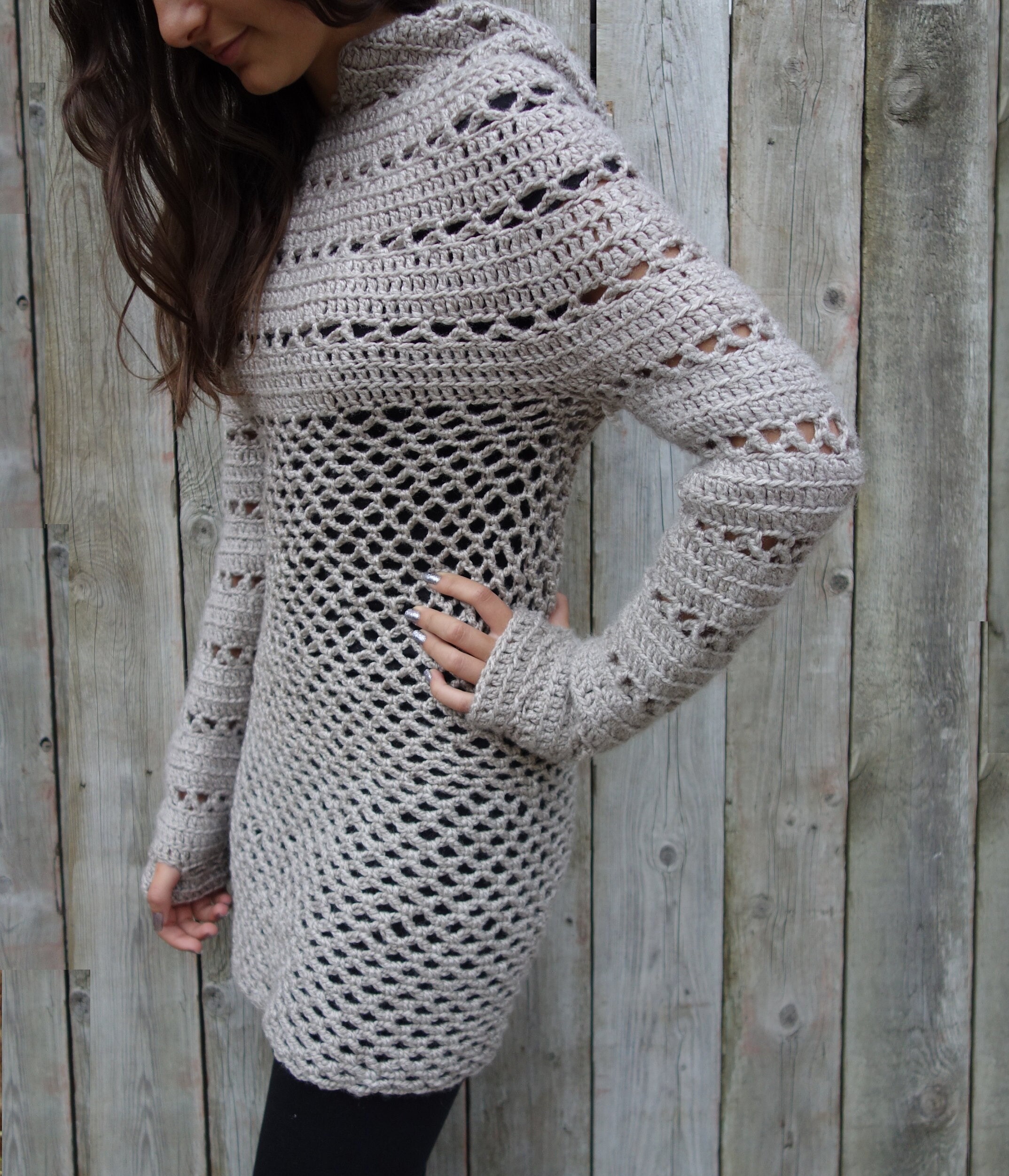 Crochet PATTERN Hooded Long Sweater/ Chunky Lace Tunic/ | Etsy