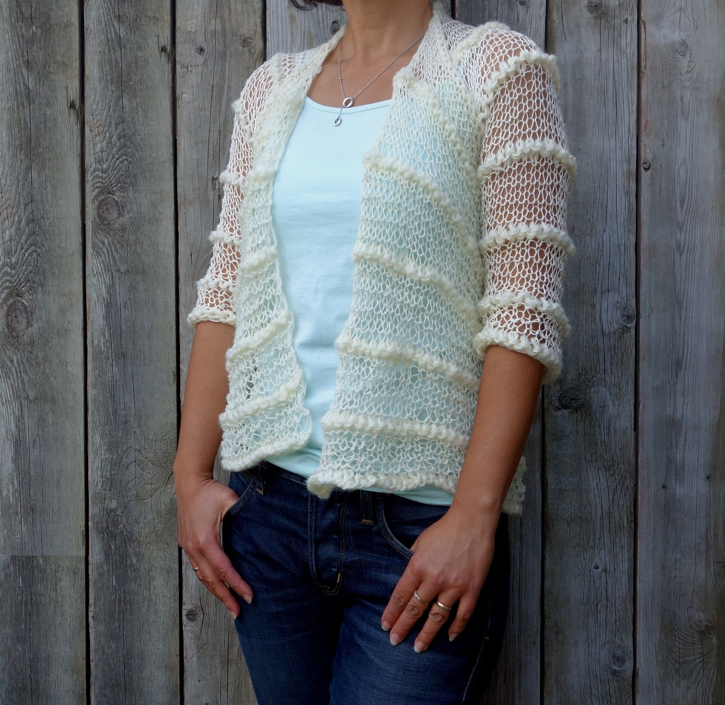 Knitting PATTERN - Thick and Thin Cardi/ Loose Knit Shrug/ Ribbed Laced ...
