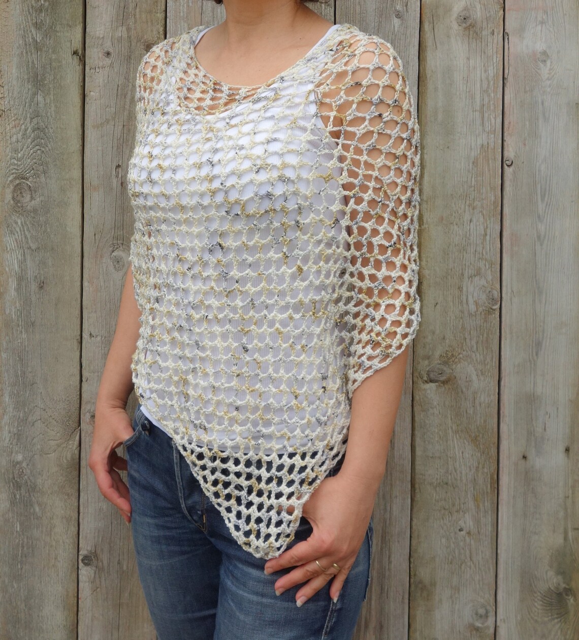 Crochet PATTERN- Mermaid Poncho, Laced Shoulders Cover-up, Asymmetrical ...