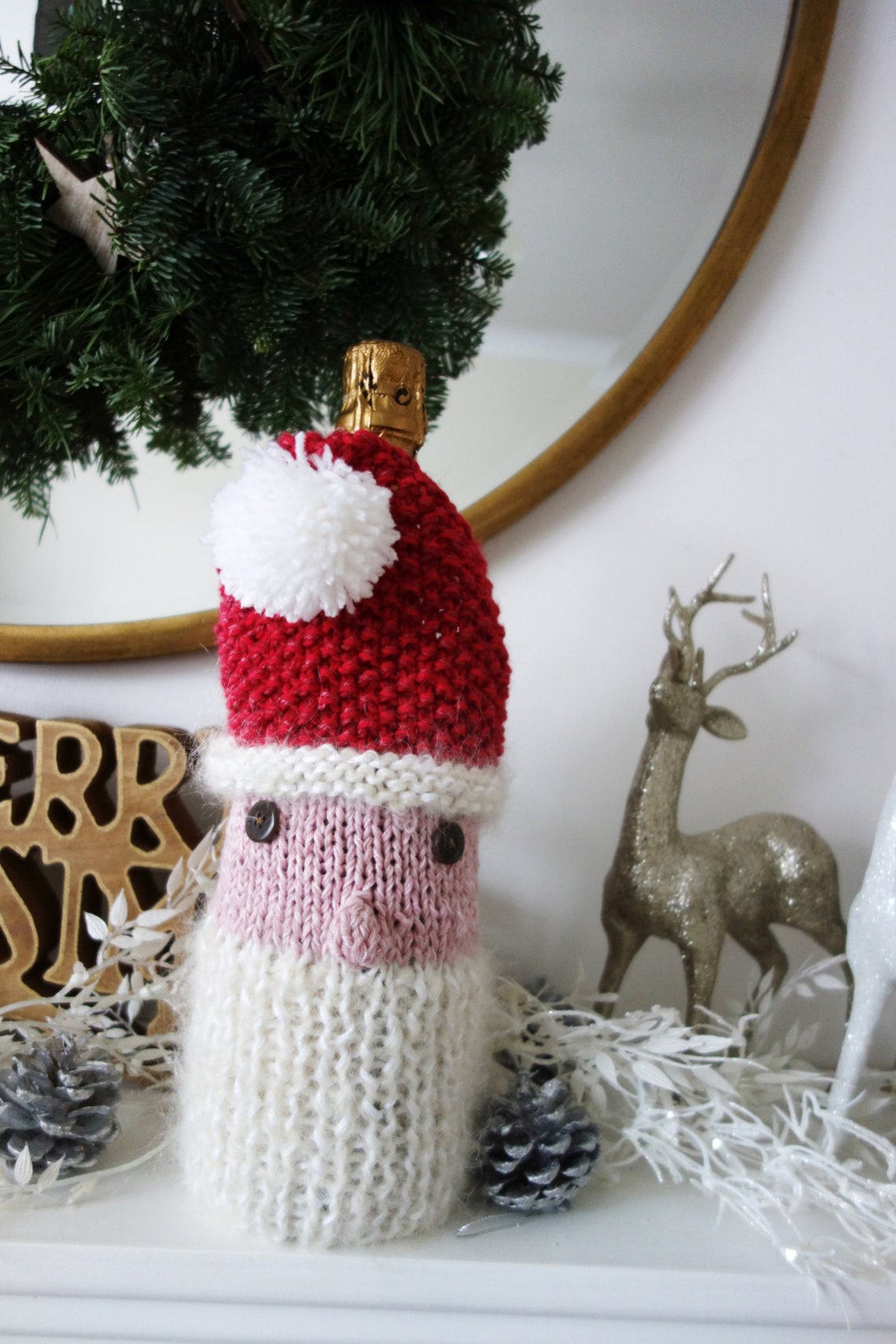 Santa Bottle Cozy Knitting PATTERN: Christmas Table Decoration (PDF ...