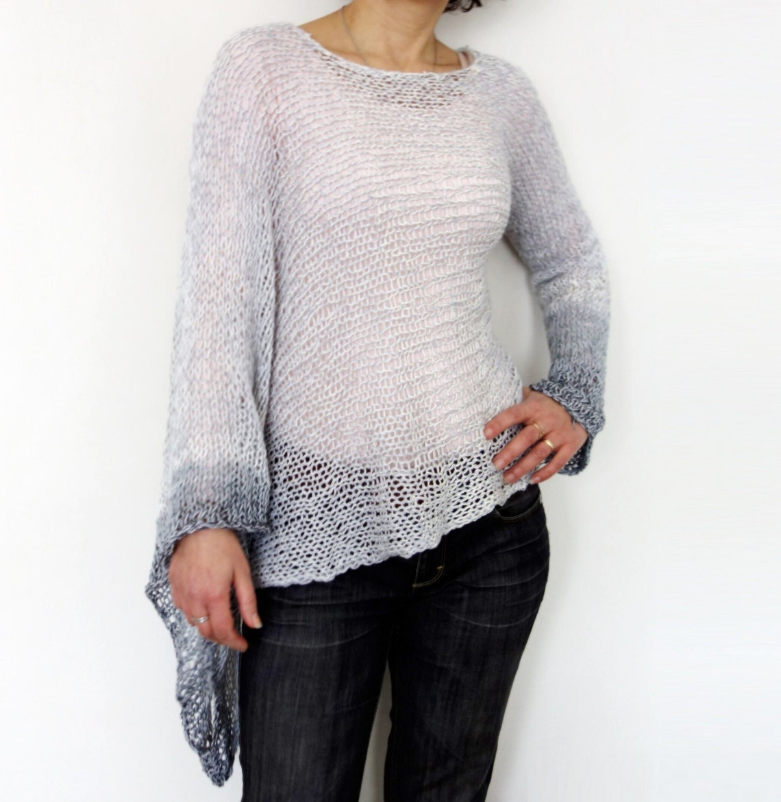 Knitting PATTERN- Stowe Asymmetrical Sweater, Ombres Loose Knit Wrap ...