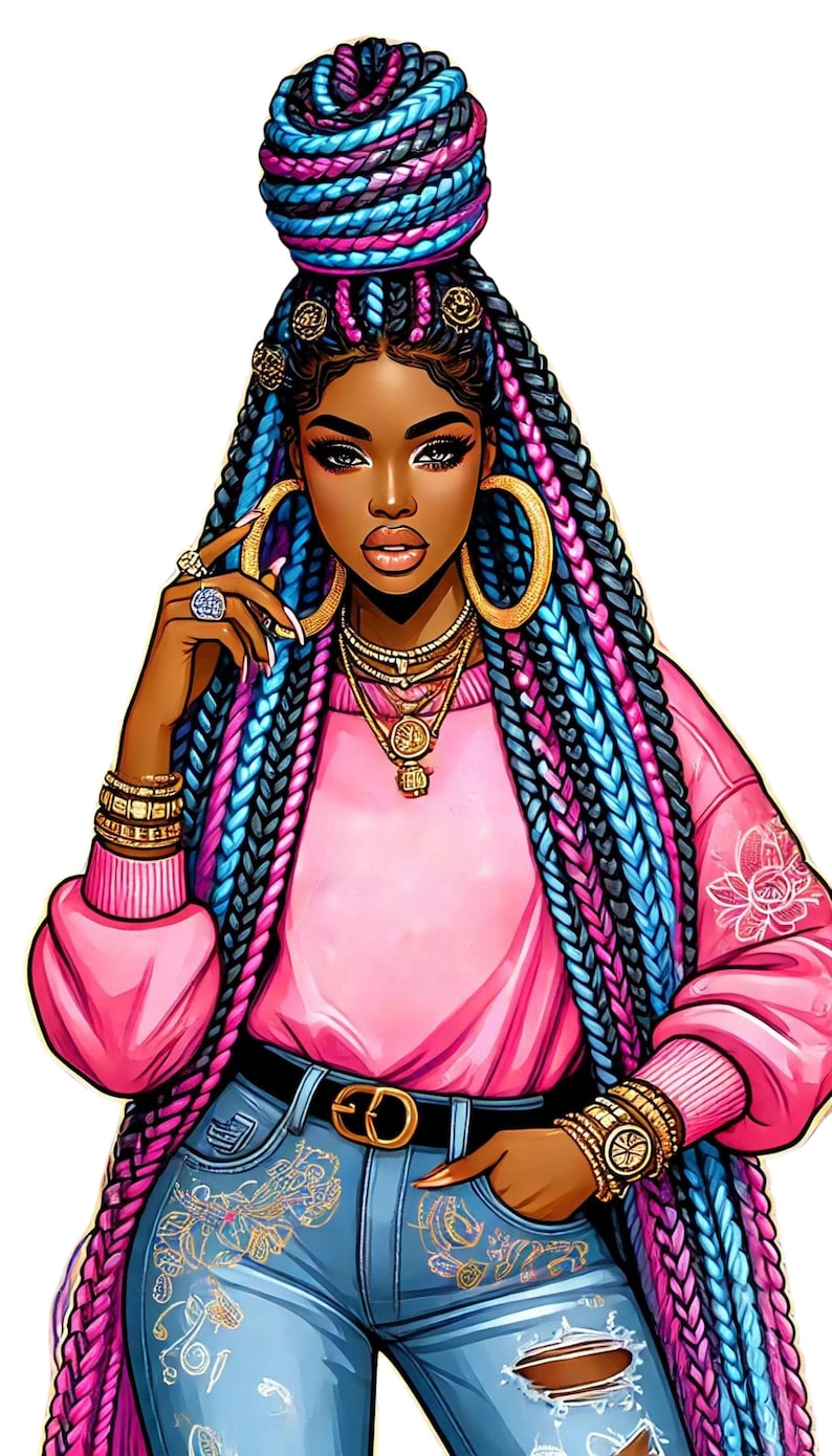 Afrocentric Art Black Girl Magic Colorful Braids Fashion Illustration ...