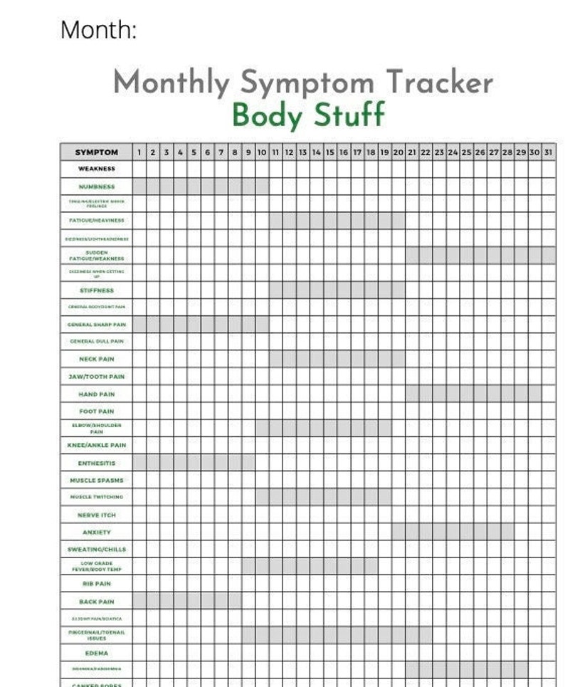 Chronic Illness Daily Symptom Checklist With the Whole Month on One ...