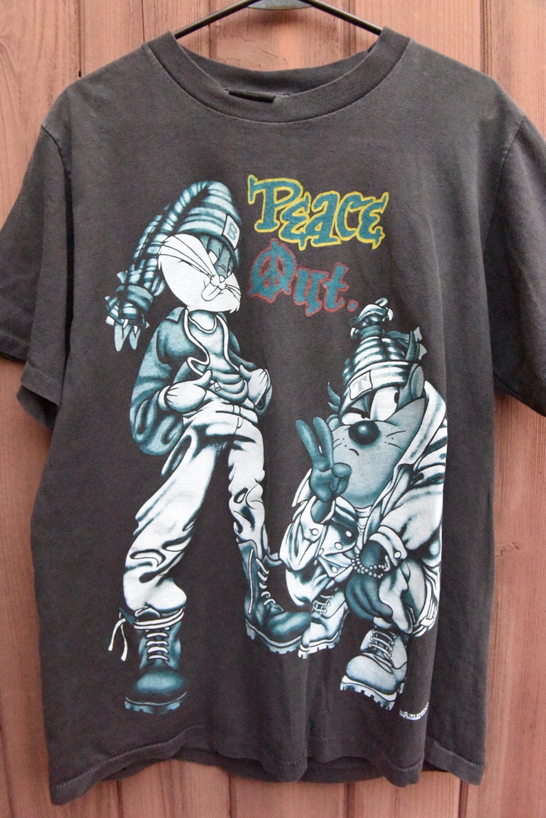 Vintage Looney Tunes Peace Out Bugs Bunny and Taz Single Stitch Double ...