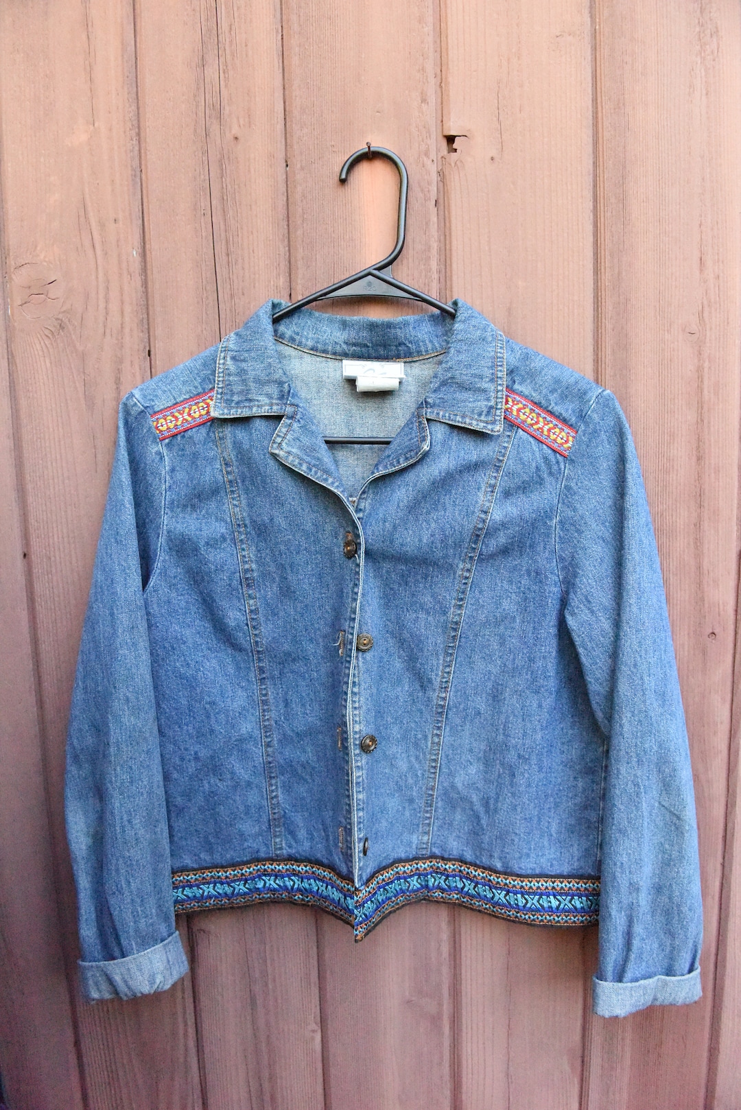 Vintage Jean Jacket With Classic 90's Boho Design - Etsy