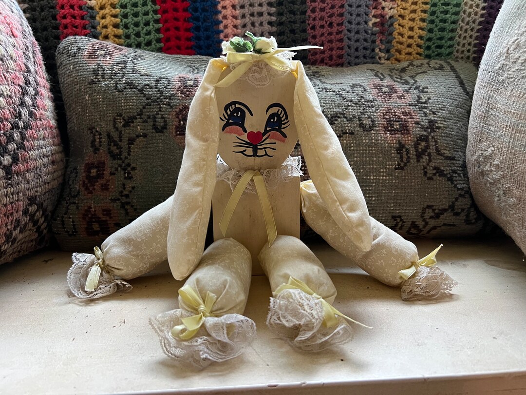 Vintage Wooden and Sewn Rabbit Doll Artwork Nursey Folk Art - Etsy