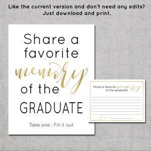 Memory of the Graduate Card Printable, 2025 Editable Graduation Cards ...