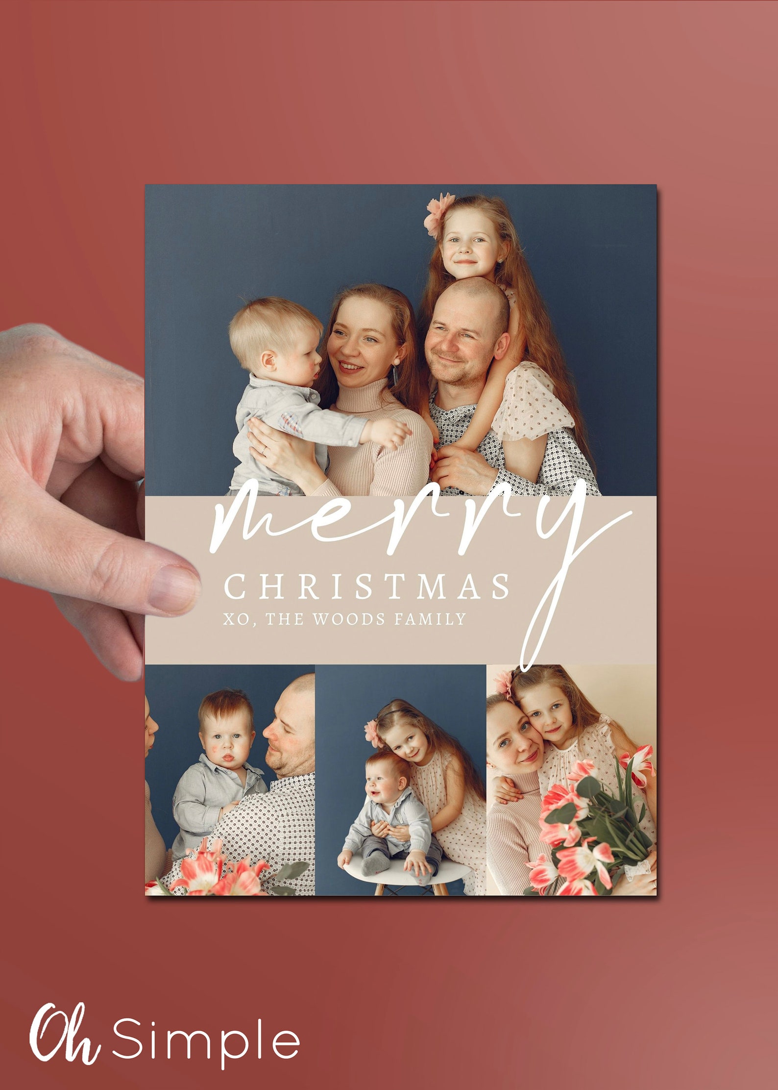 Photo Christmas Script Card Template Holiday Photo Card - Etsy