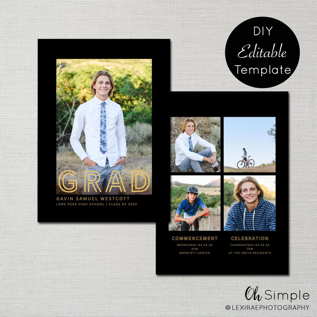 Photo Graduation Announcement Template - Editable College & High School ...