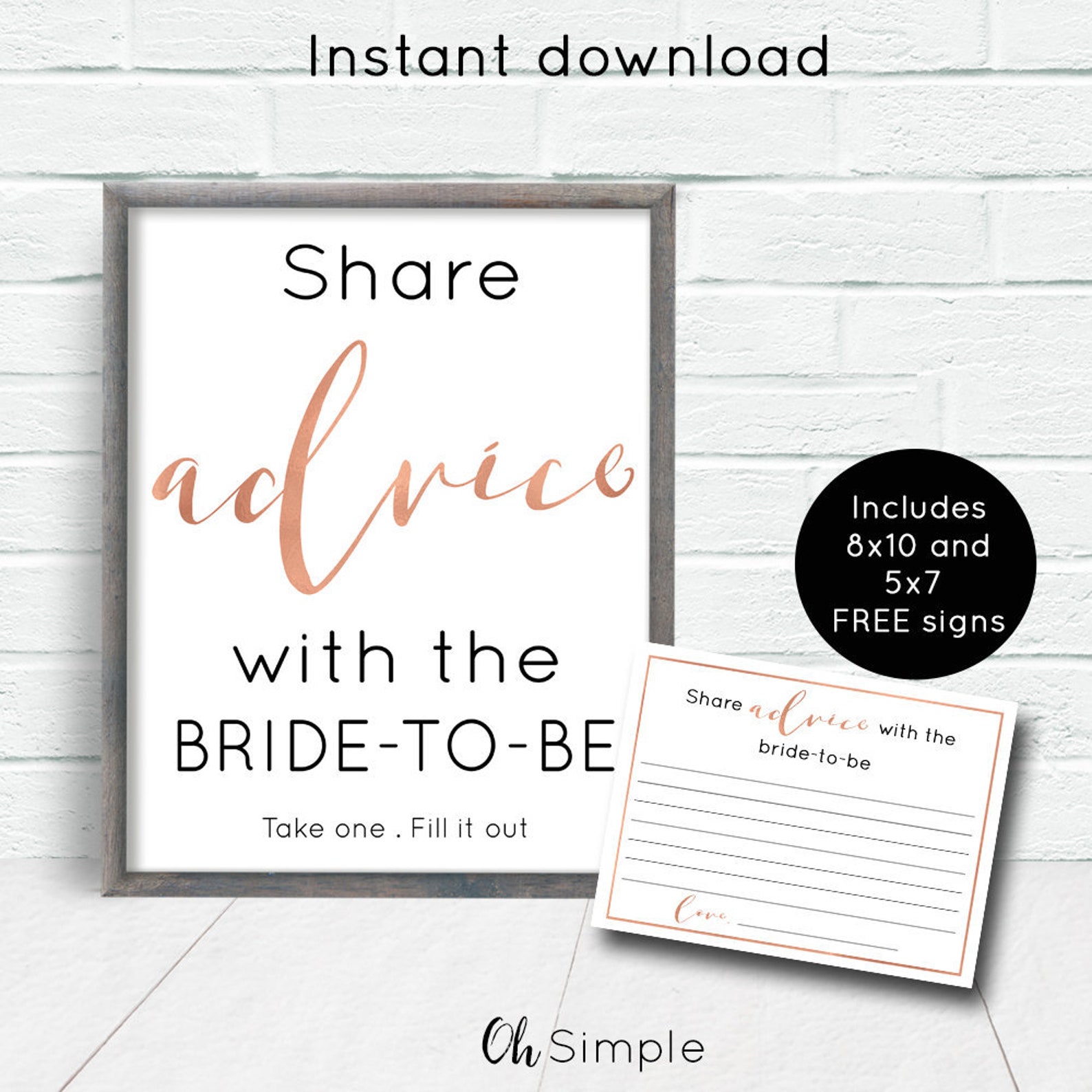 Bridal Shower Games Advice For The Bride Rose Gold Etsy