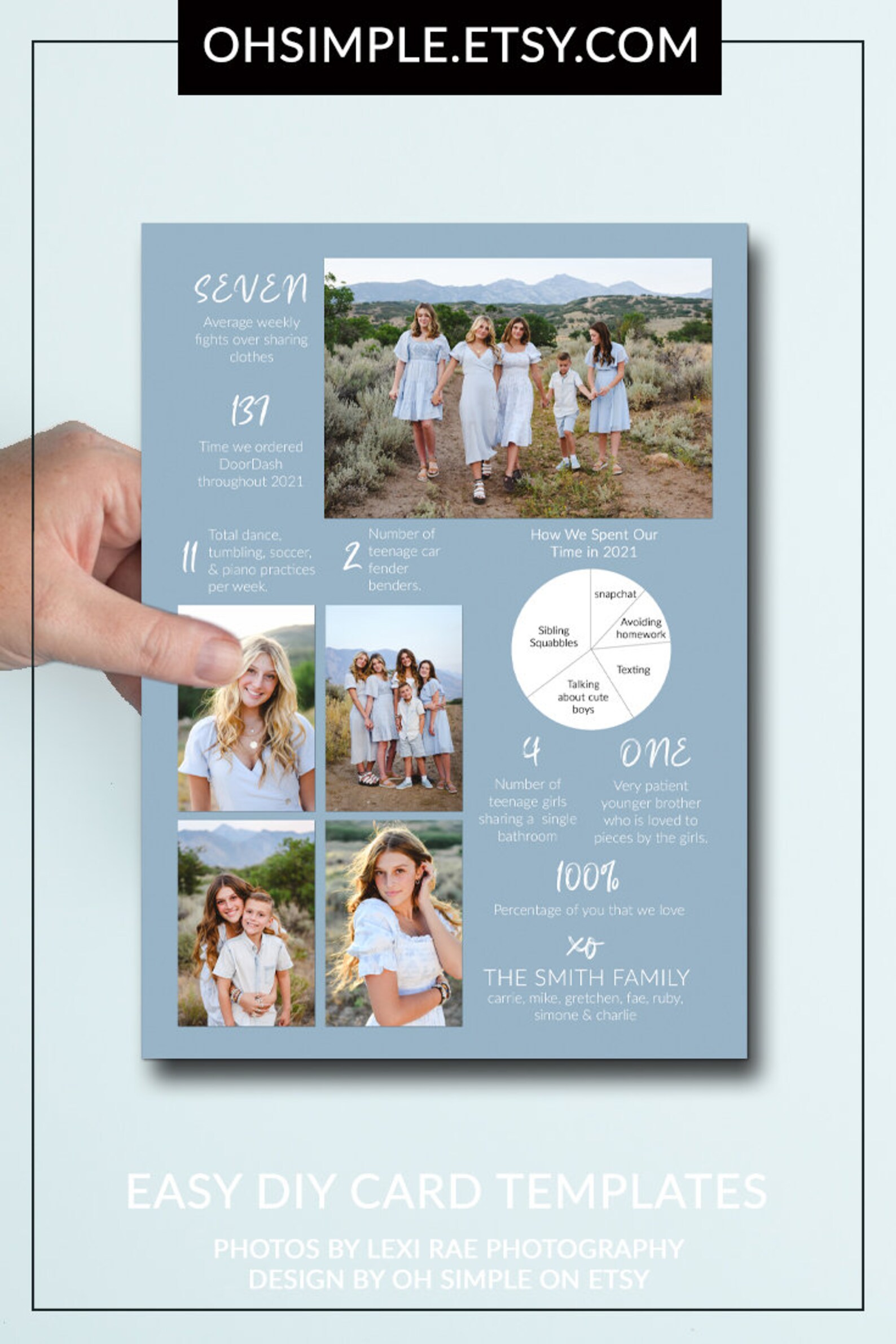 Funny Year in Numbers Christmas Card TEMPLATE, Holiday Card Editable ...